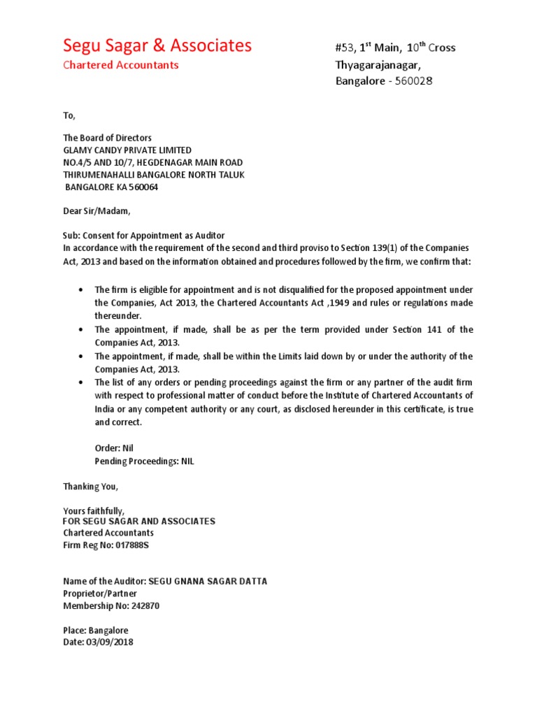 Consent Letter by Auditor | PDF