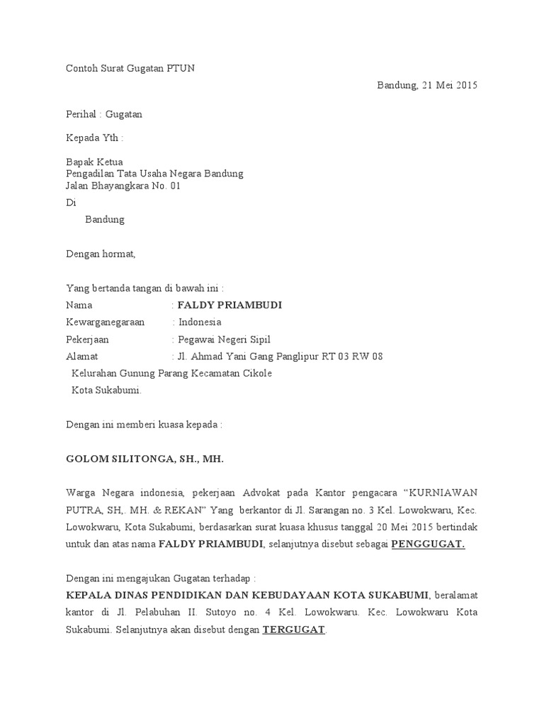 Contoh Surat Gugatan PTUN Kel 3 | PDF
