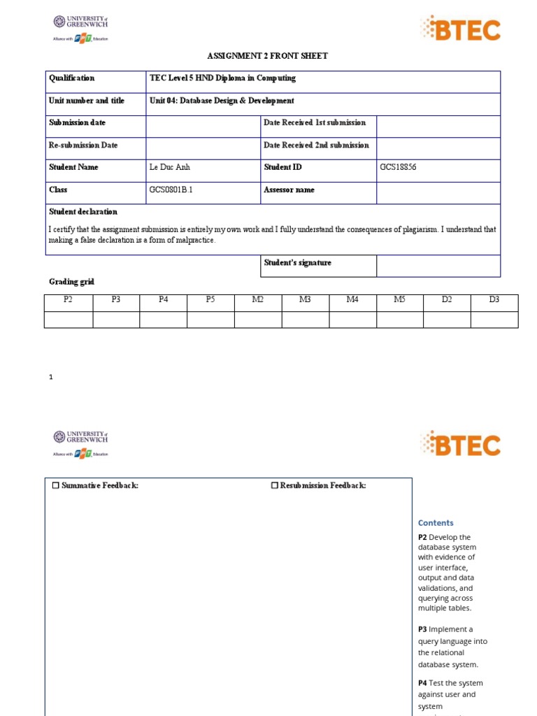 04-DDD - Assignment 2 Frontsheet 2018-2019 | PDF | Relational Model ... 04-DDD - Assignment 2 Frontsheet 2018-2019 | PDF | Relational Model ...