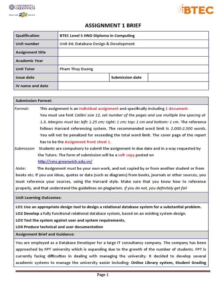 04-DDD - Assignment Brief 1 2018 - 2019 | PDF | Relational Model | Databases