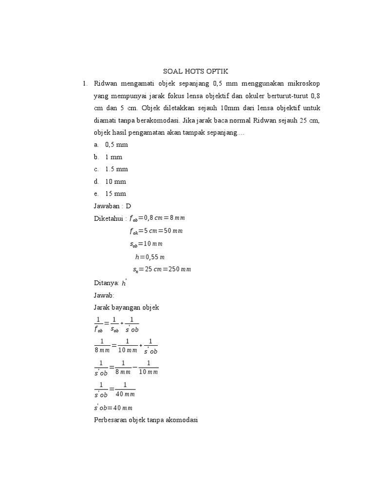 Soal Hots Optik | PDF