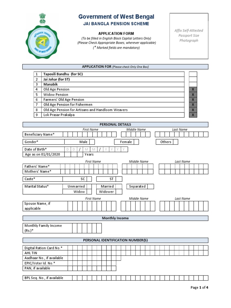 Jai Bangla Pension Scheme Application Form | PDF | Identity Document ...