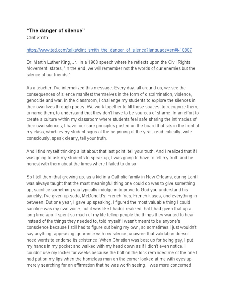 "The Danger of Silence" - Clint Smith | PDF