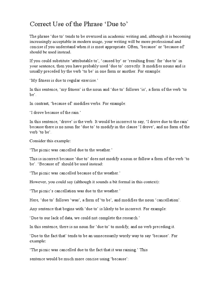 Correct Use of 'Due To' in English Grammar | PDF