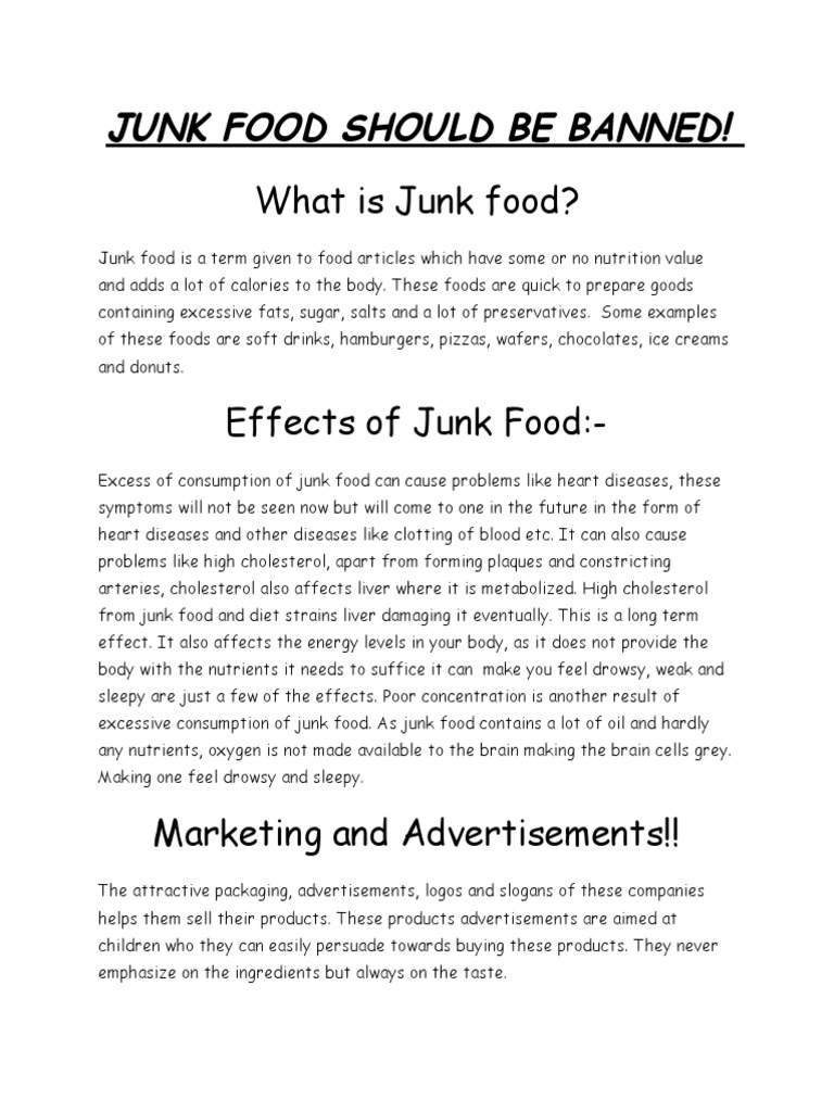 Junk Food Should Be Banned | PDF | Lifestyle | Wellness