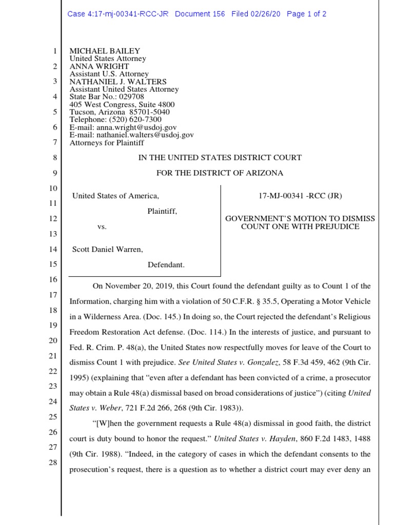 Governmet Motion To Dismiss Count One | PDF | Prejudice (Legal Term ...
