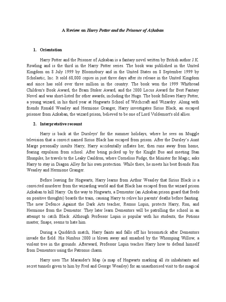 A Review On Harry Potter and The Prisoner of Azkaban | PDF | J. K ...