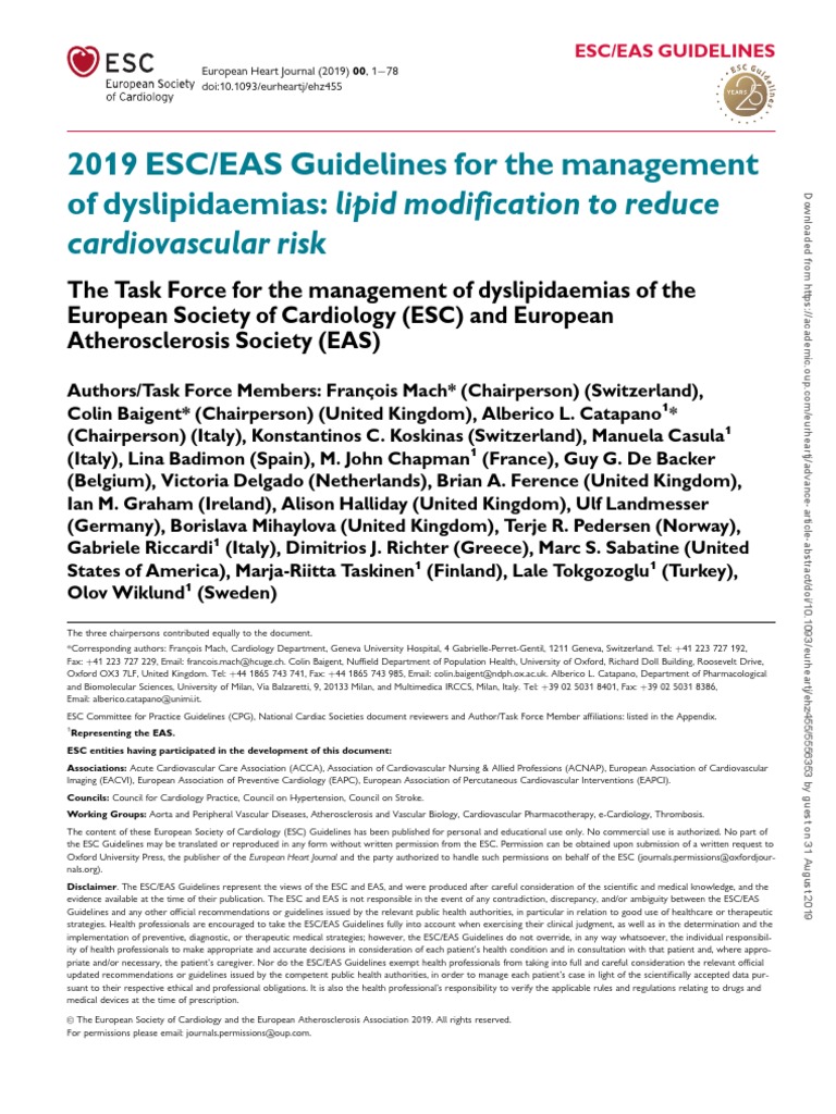 ESC-EAS Guidelines For The Management of Dyslipidaemias - Lipid ...