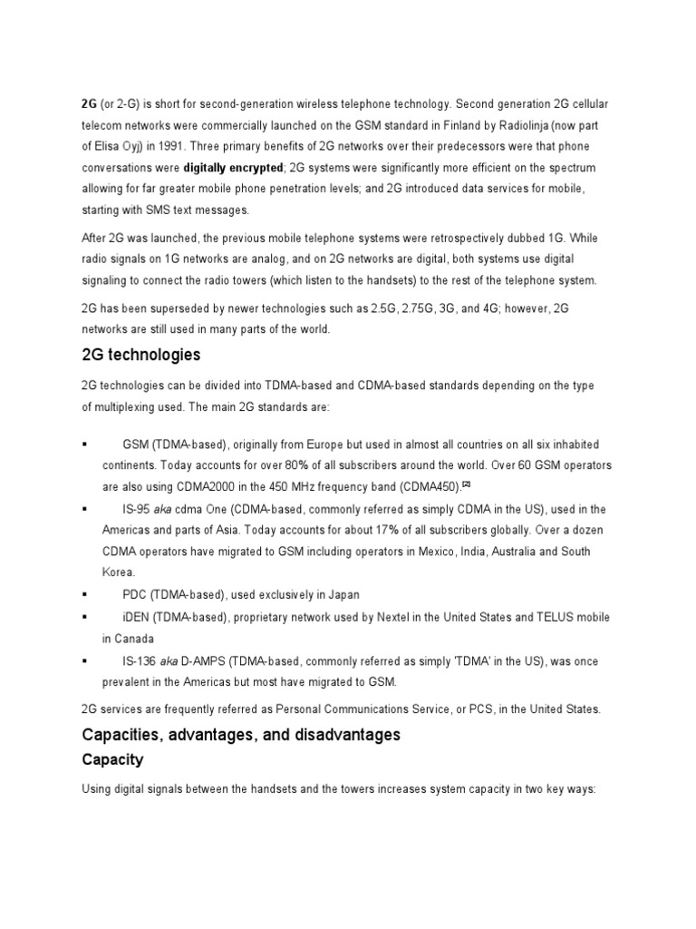 2G Technologies: 2G (Or 2-G) Is Short For Second-Generation Wireless ...