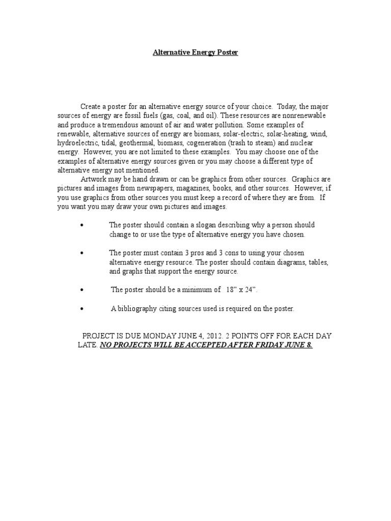 Alternative Energy Poster Project Guide | PDF | Energy Development ...