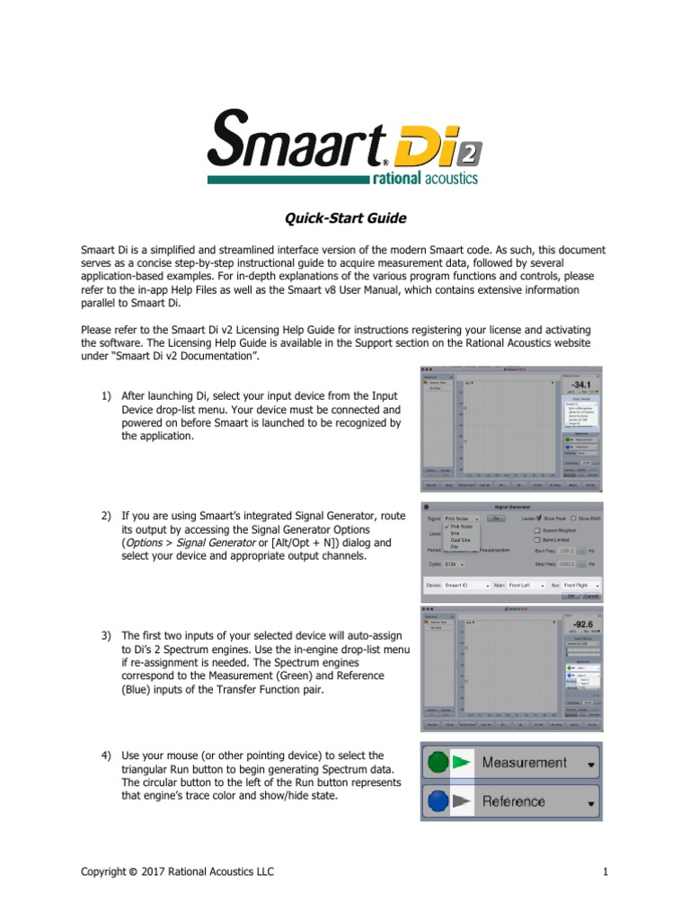 Smaart Di v2 Quick Start | PDF | Equalization (Audio) | Microphone