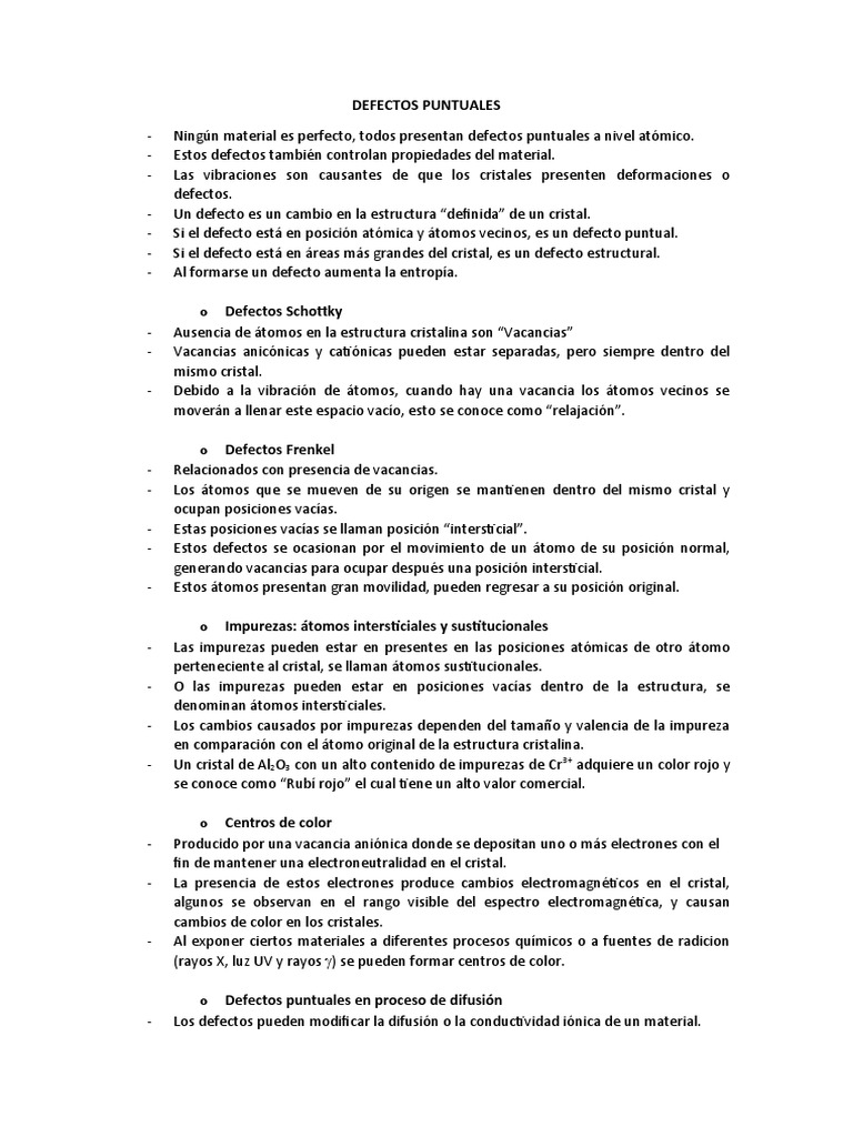 Defectos Puntuales | PDF | Átomos | Cristal