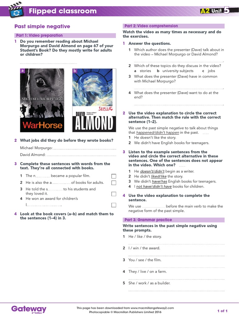 Gateway Elementary A2-Unit-5-Flipped-Classroom-Video-Worksheet | PDF ...