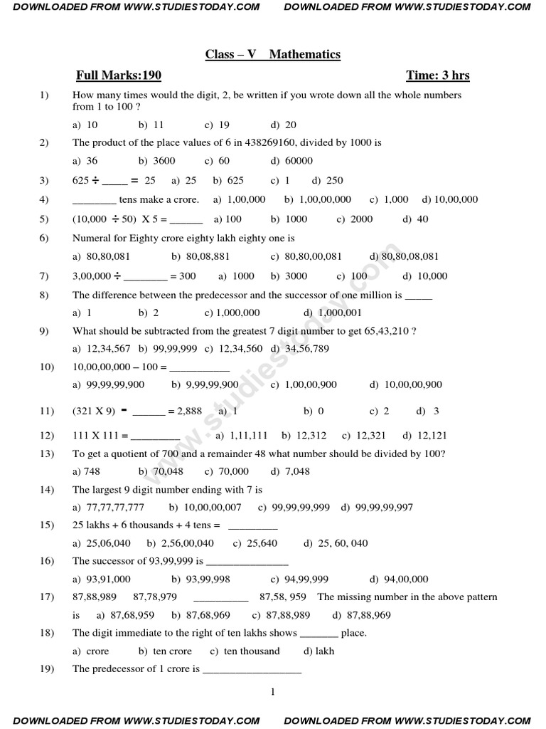 Class 5 Maths Question Paper Term 1 | PDF | Rectangle | Triangle