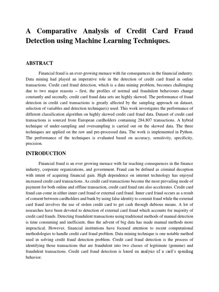A Comparative Analysis of Credit Card Fraud Detection Using Machine Learning Techniques | PDF ...