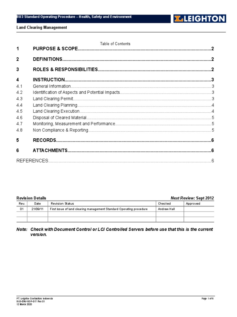 Land Clearing Management SOP | PDF | Deforestation | Topsoil