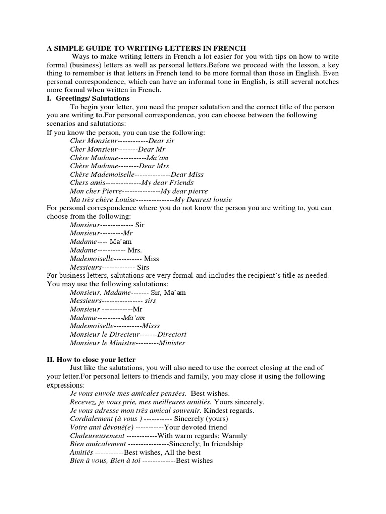 Writing Letters in French: A Guide | PDF | Linguistics | Writing