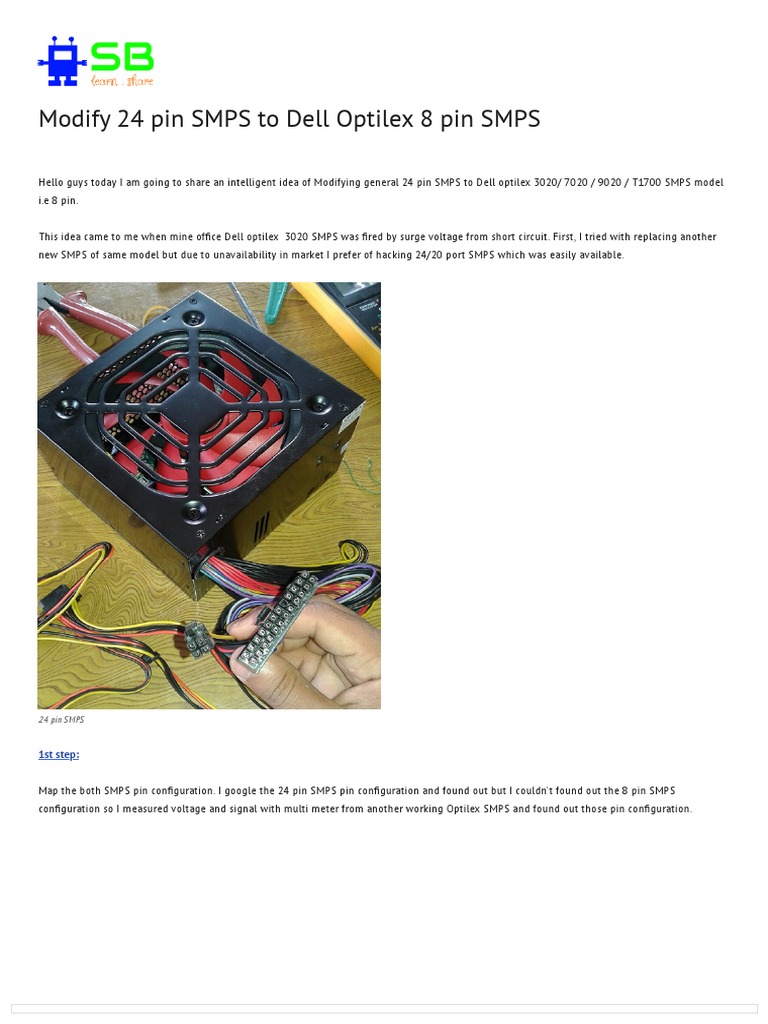 Modify 24 Pin SMPS To Dell Optilex 8 Pin SMPS | PDF | Computer ...