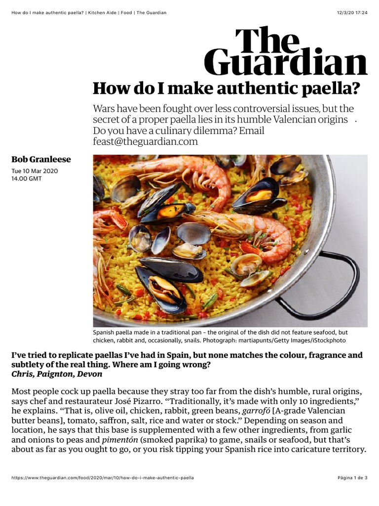 How Do I Make Authentic Paella? - Kitchen Aide - Food - The Guardian ...