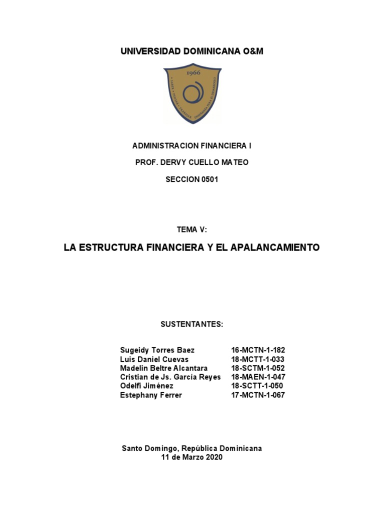 Tema V La Estructura Financiera y El Apalancamiento | PDF | Apalancamiento (Finanzas ...