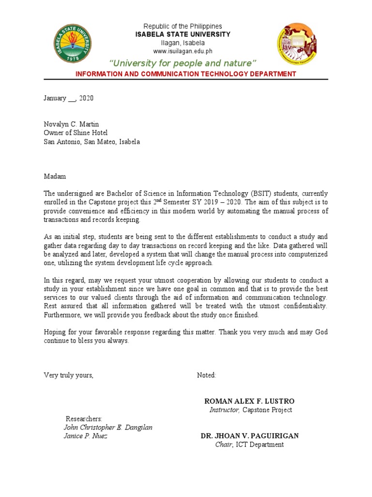 Letter To Conduct Study | PDF | Information And Communications ...