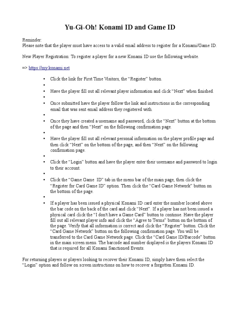 Konami ID and Registration | PDF | Barcode | Password