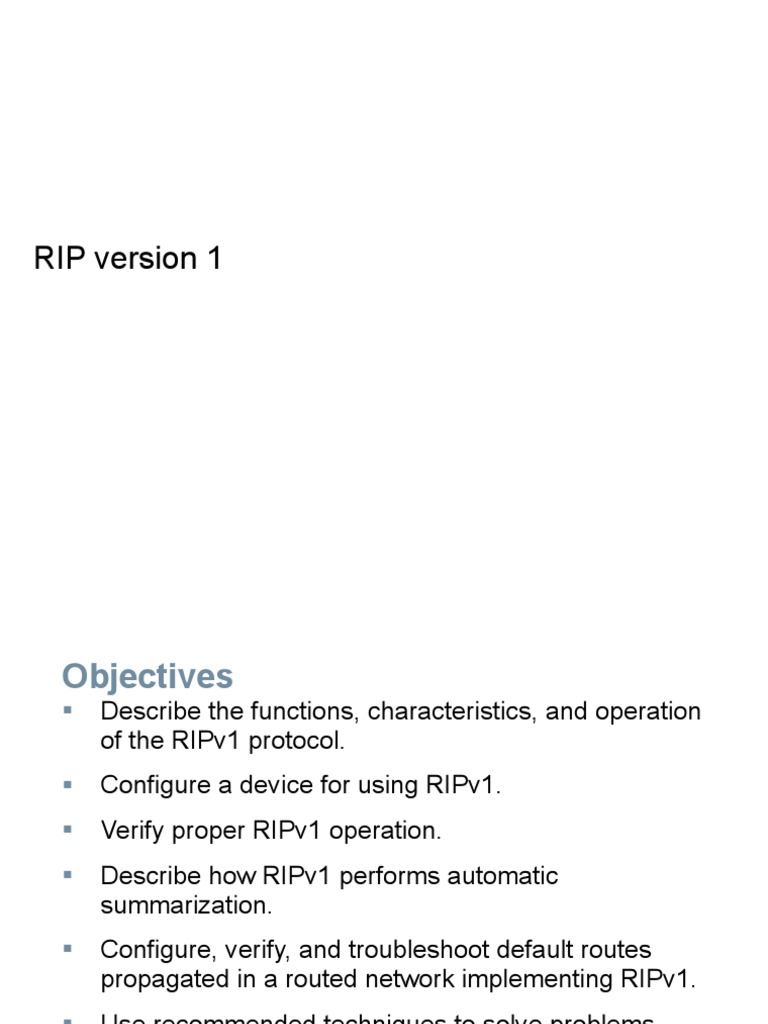 RIPv1 Protocol Overview and Configuration | PDF | Routing | Ip Address