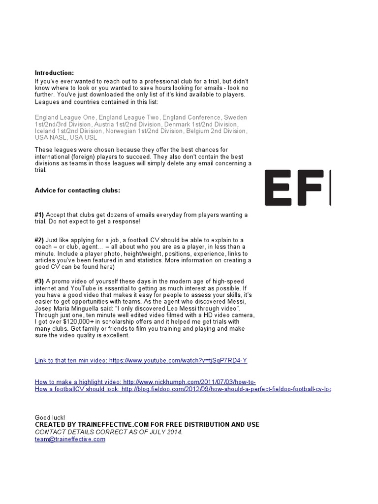 400 Emails Football Clubs List 72015 | PDF | Sports Clubs | English ...
