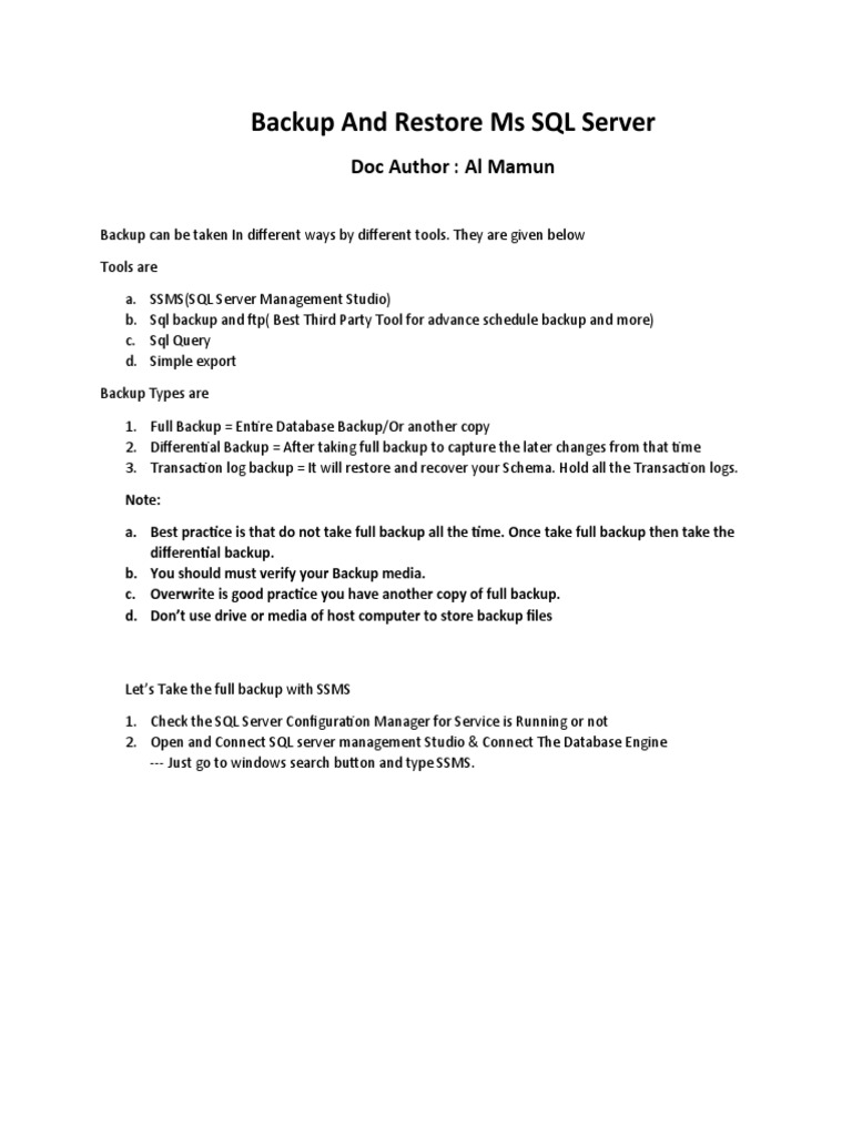 Backup and Restore Ms SQL Server | PDF | Backup | Microsoft Sql Server