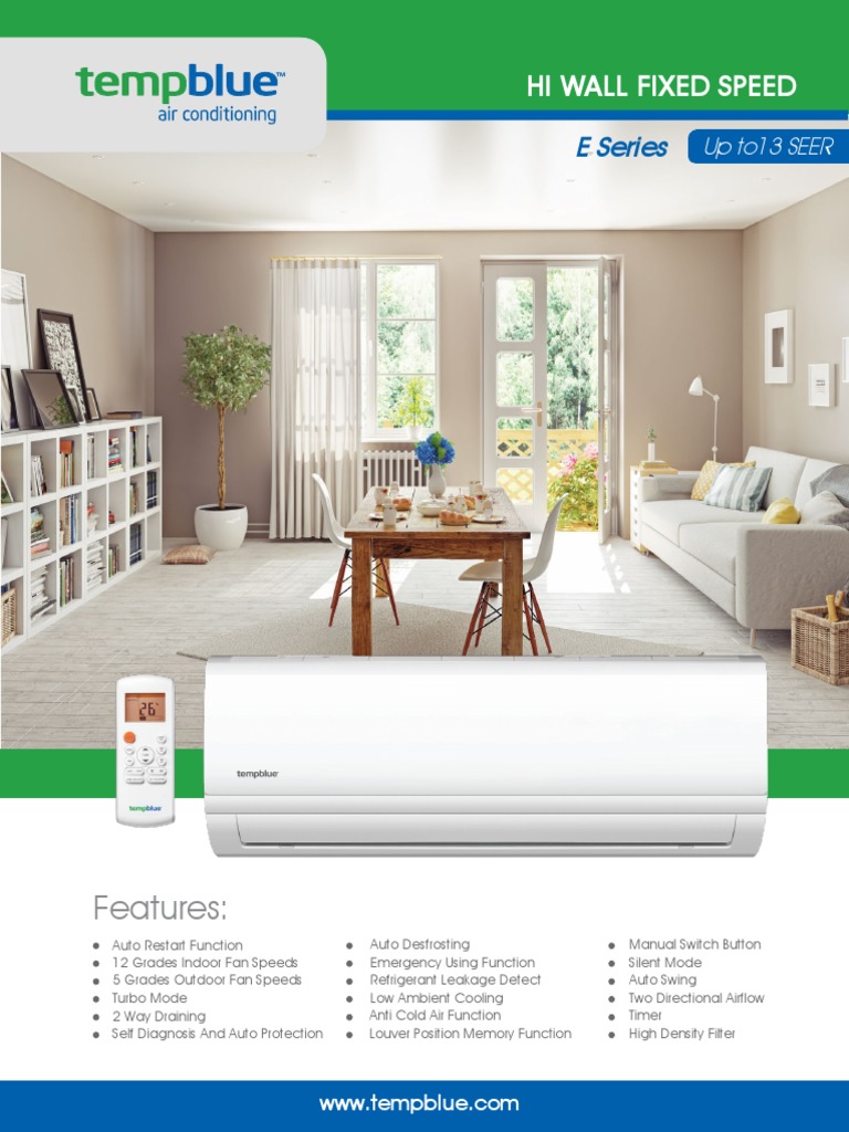 Product Specifications and Installation Details for the TempBlue E ...