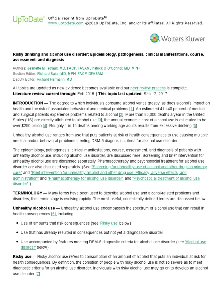 Risky Drinking and Alcohol Use Disorder - Epidemiology, Pathogenesis ...