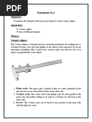 Experiment 1 Quality Control Vernier Caliper PDF Scientific Observation Teaching Mathematics