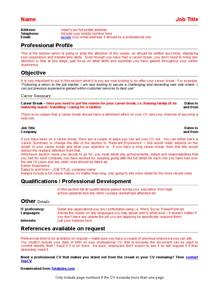 Career Break CV Template | PDF | Business