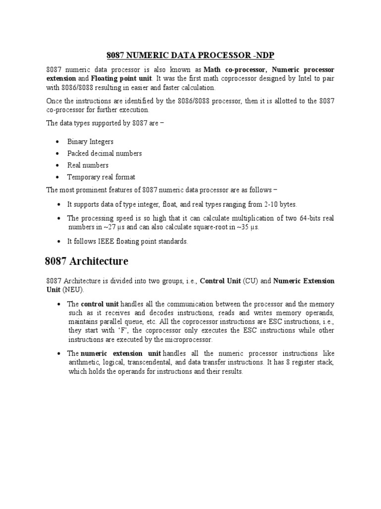 8087 Numeric Data Processor | PDF | Central Processing Unit ...