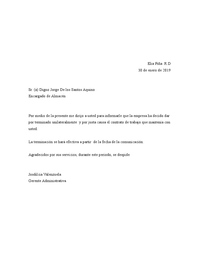 Modelo Carta Cancelacion Empleado | PDF