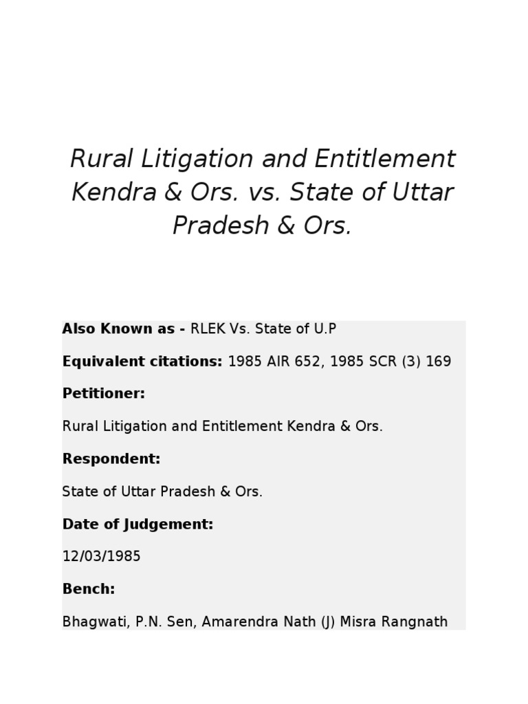 Rural Litigation and Entitlement Kendra | PDF | Supreme Court Of India ...