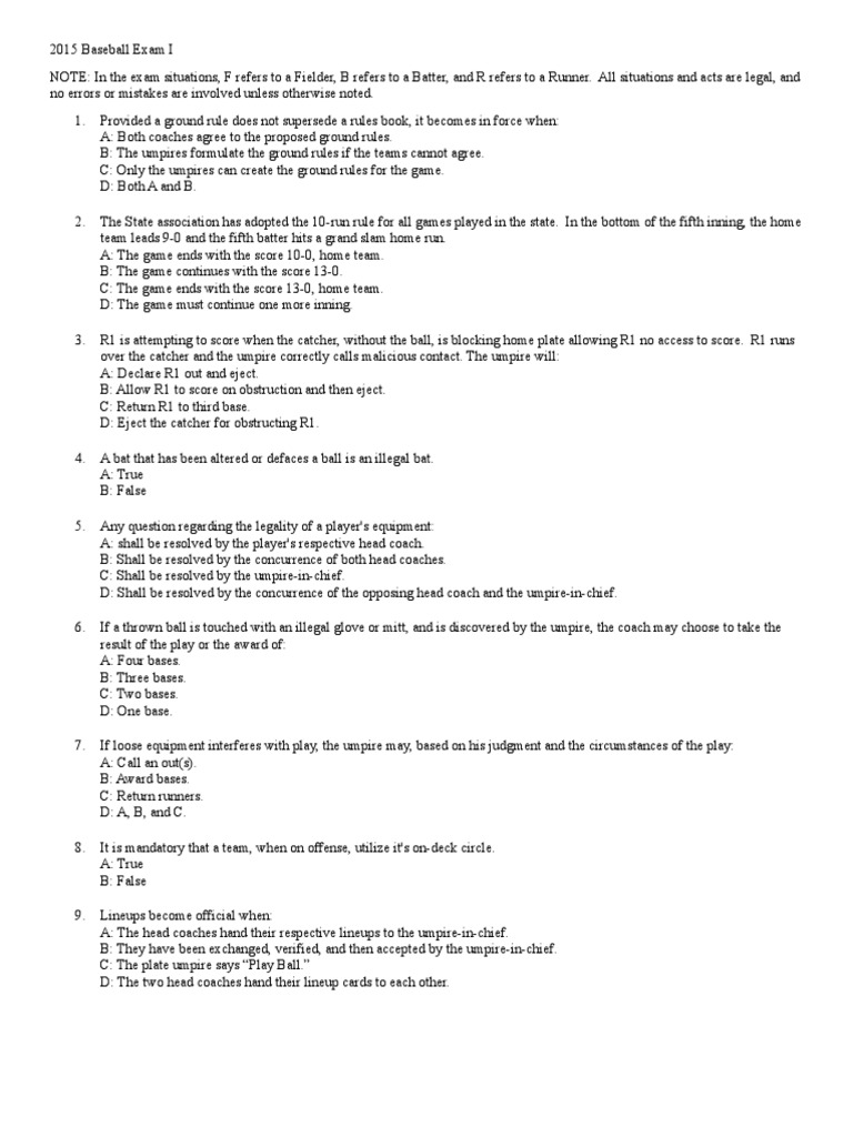 PIAA Baseball Test 2015 | PDF | Baseball Field | Pitcher