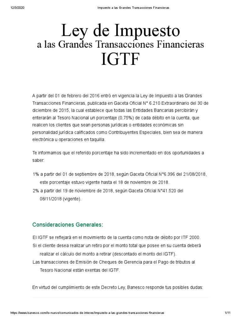 Ley del IGTF en Venezuela: Claves y Detalles | PDF | Tarjeta de débito ...