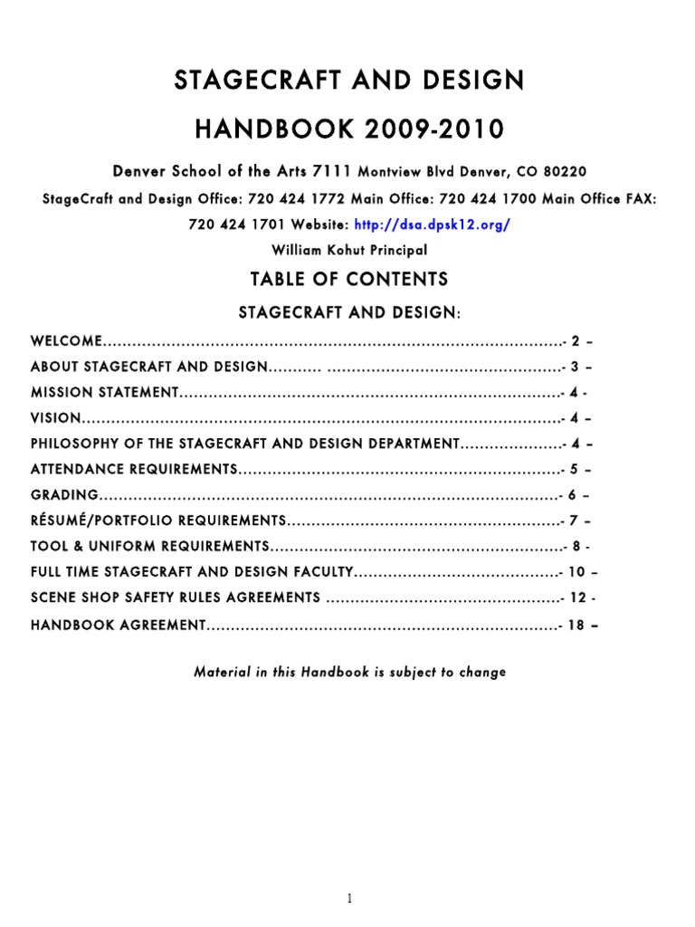Stagecraft and Design Handbook 2010/2011 | PDF | Theatre | Personal ...