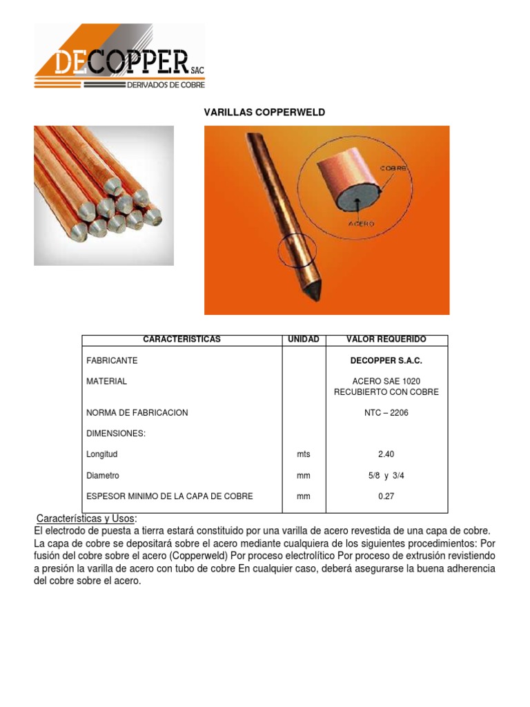 Varillas Copperweld Ficha Pdf