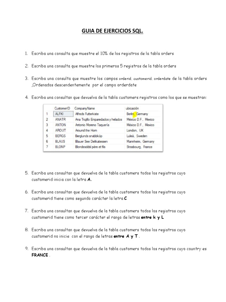 Guia de Ejercicios SQL PDF | PDF