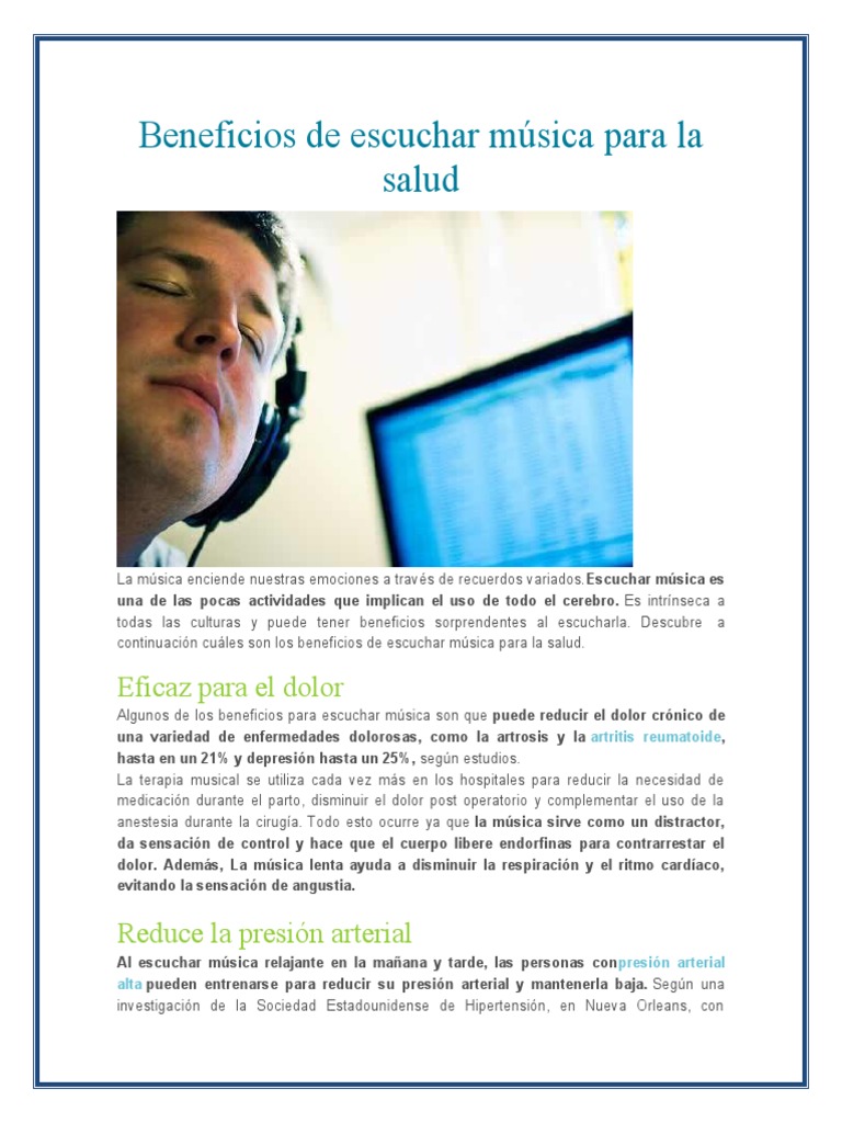 Beneficios de Escuchar Música para La Salud | PDF | Estrés (biología ...