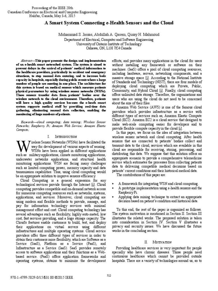 2015 A Smart System Connecting E-Health Sensors and The Cloud PDF | PDF | Wireless Sensor ...