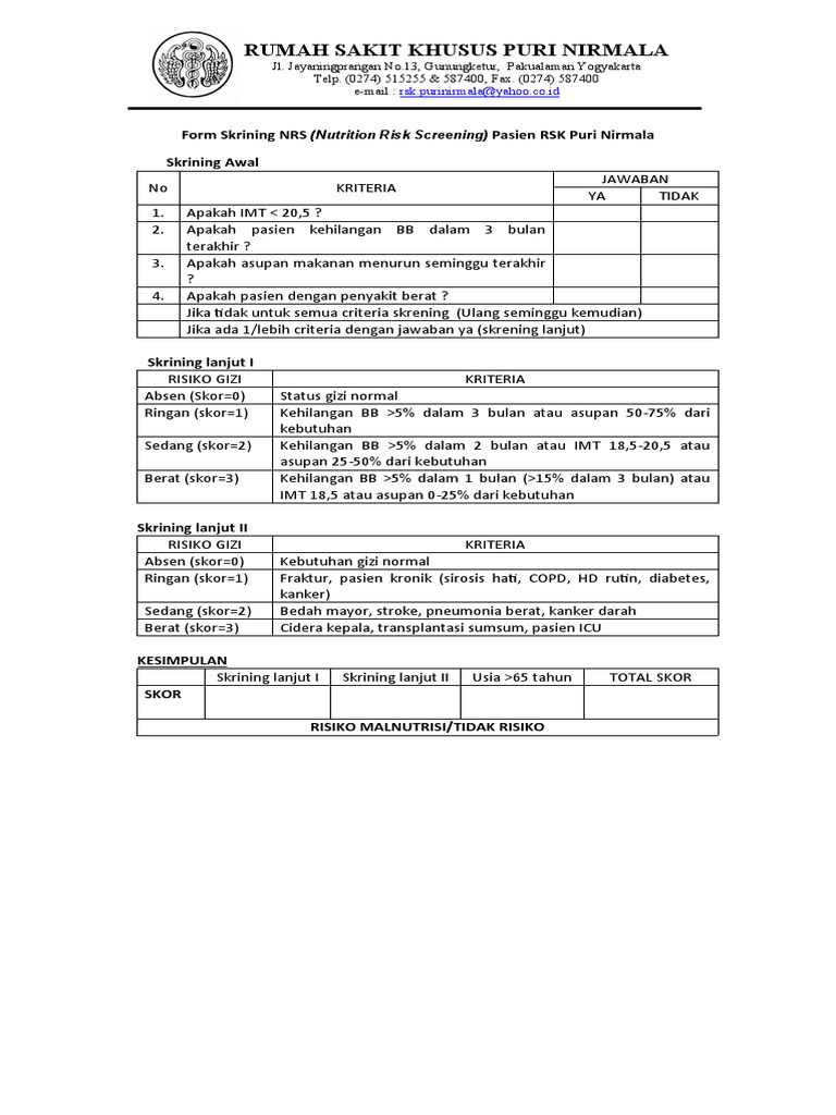 FORM Skrining Gizi NRS | PDF | Kesehatan Holistik