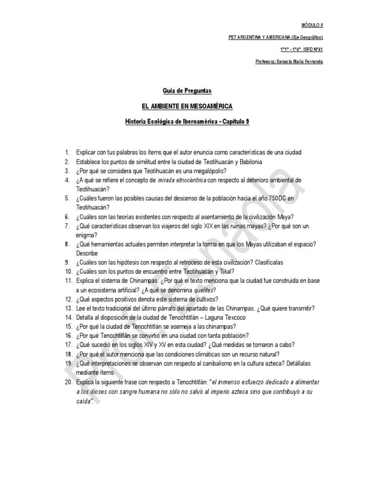 Guía de Preguntas-Cap. 9 y 10 (Brailovsky) - PET Americana. Esnaola | PDF | Imperio Inca ...