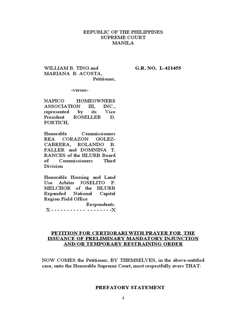 Petition For Certiorari | PDF | Standing (Law) | Certiorari