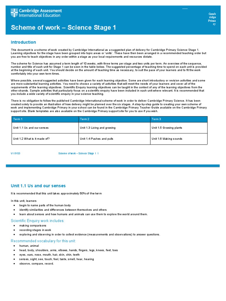 Science Stage 1 Teaching Scheme | PDF | Taste | Senses