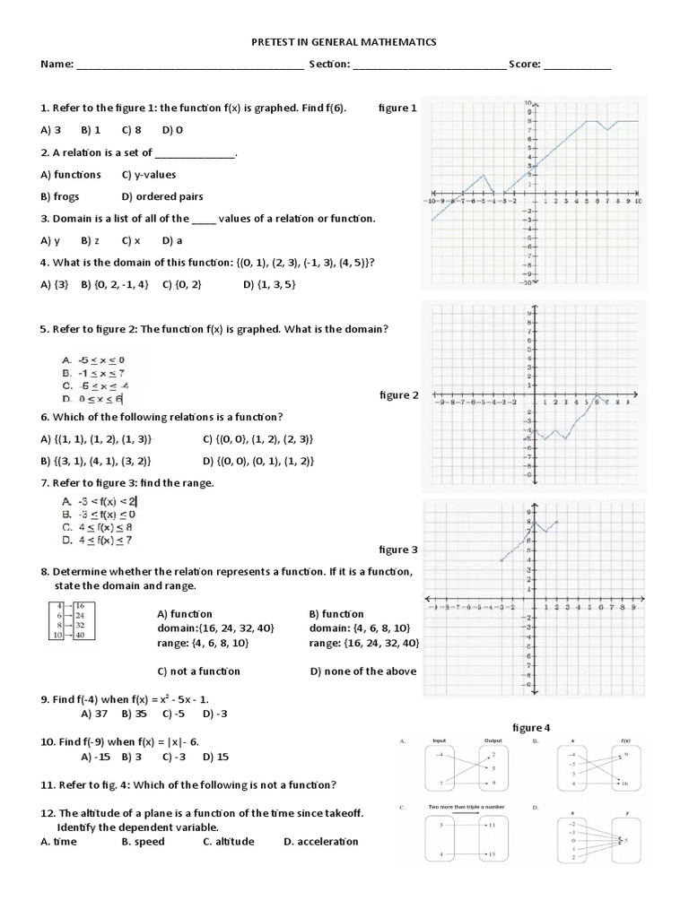 Gen Math Pretest | PDF | Function (Mathematics) | Analysis