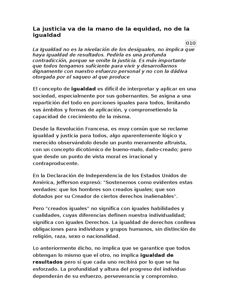 La Justicia Va de La Mano de La Equidad | PDF | Justicia | Crimen y ...