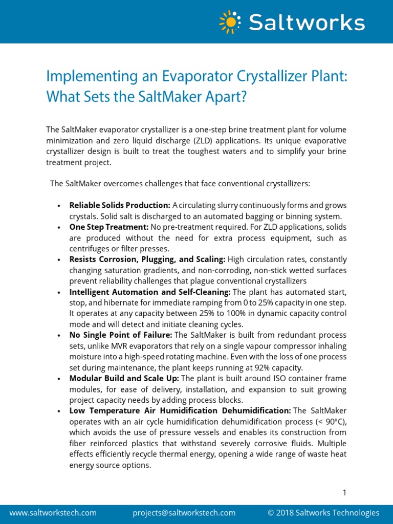 What Sets The SaltMaker Apart 1 | PDF | Crystallization | Evaporation